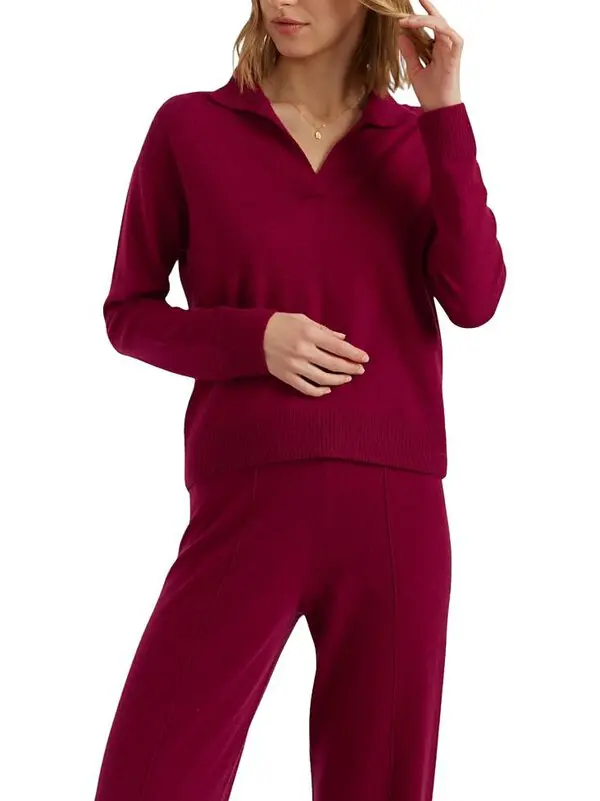 Chinti & Parker Wool Cashmere Collared Sweater - Cherry