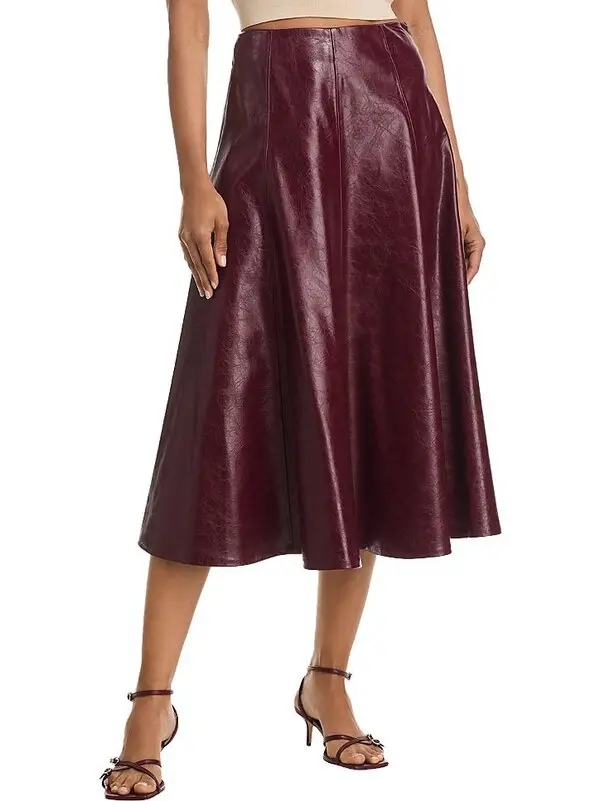 Aqua Faux Leather Midi Skirt - Burgundy