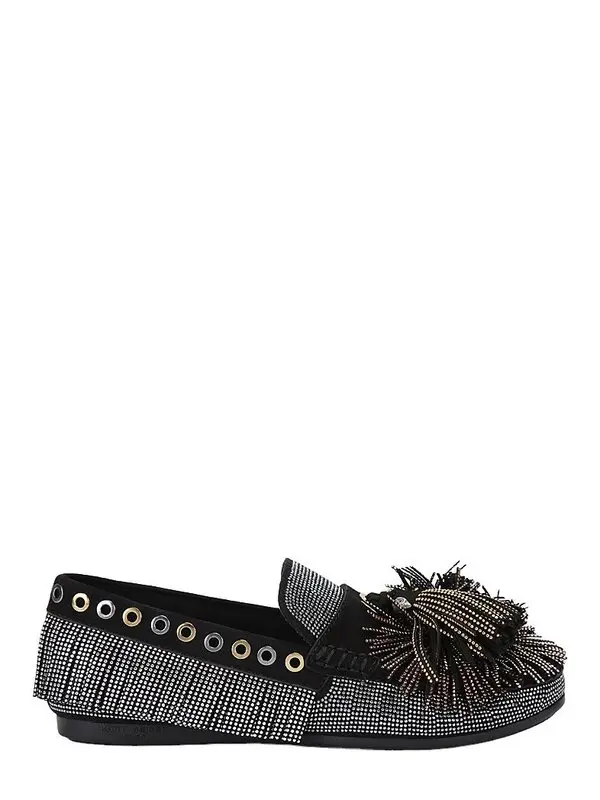 Kurt Geiger Pom Pom Moccasin Fringe Flats - Black
