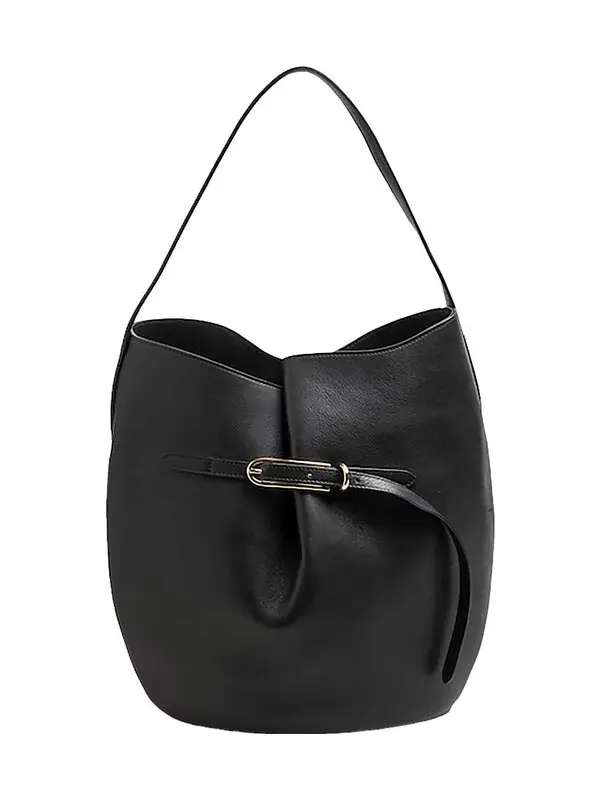 LIFFNER Belted Large Bucket Bag - Black Leather
