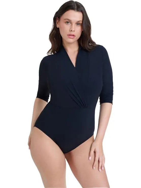 GOTTEX Modest Surplice V Neck One Piece - Black