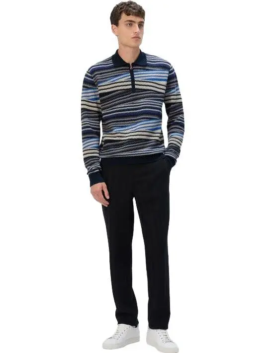 Missoni Long Sleeve Polo With Zip And Striped Zigzag Pattern - Blue