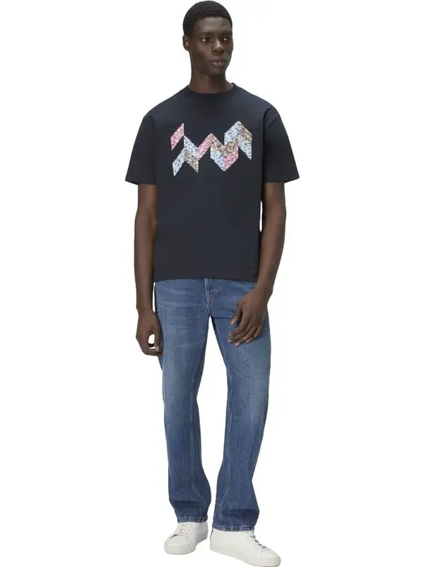 Missoni Short Sleeve T-shirt With Flame Zigzag Insert And Logo - Blue