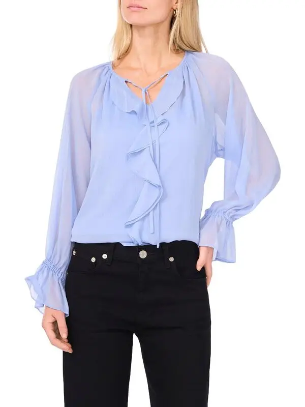 Vince Camuto Ruffle Detail Long Sleeve Top - French Blue