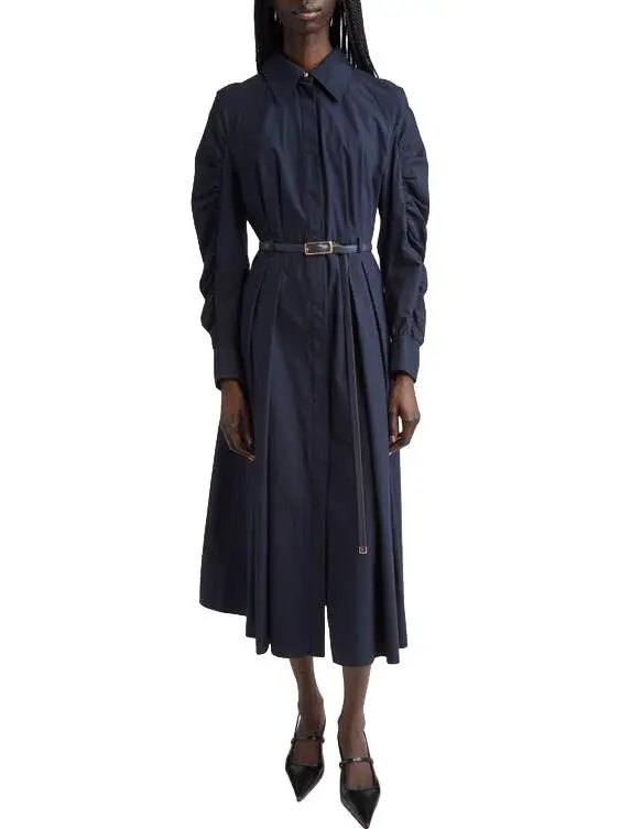Max Mara Valdese Ruched Long Sleeve Shirt Dress - Navy