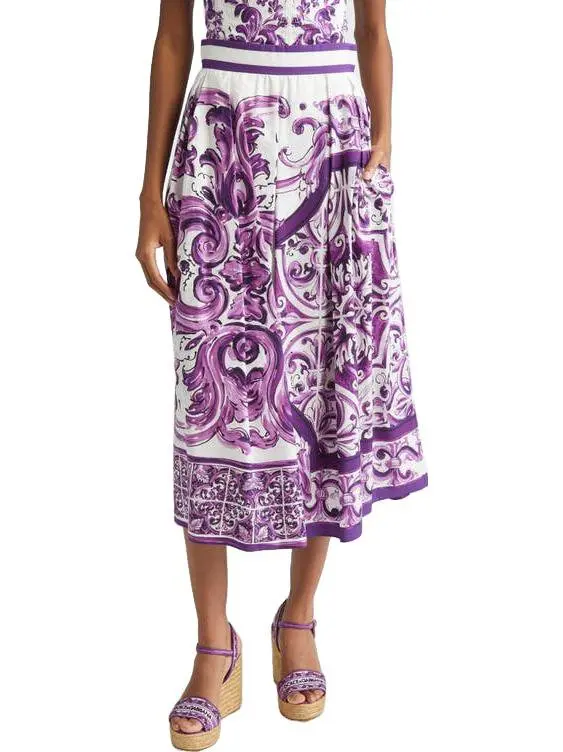 Dolce & Gabbana Majolica Print A-line Midi Skirt - Hp5dq Mix Maiolica L Viola