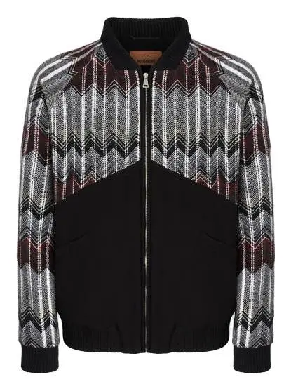 Missoni Wool Blend Bomber Jacket - Beige & Burgundy