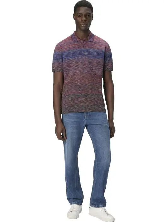 Missoni Short Sleeve Polo With Flame Knit - Burgundy & Blue