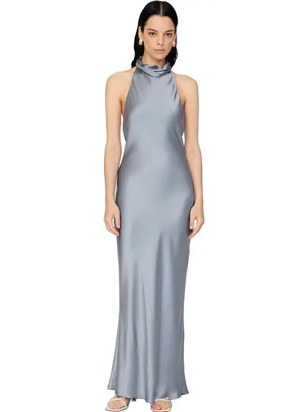 ANINE BING Eliana Silk Charmeuse Dress - Blue