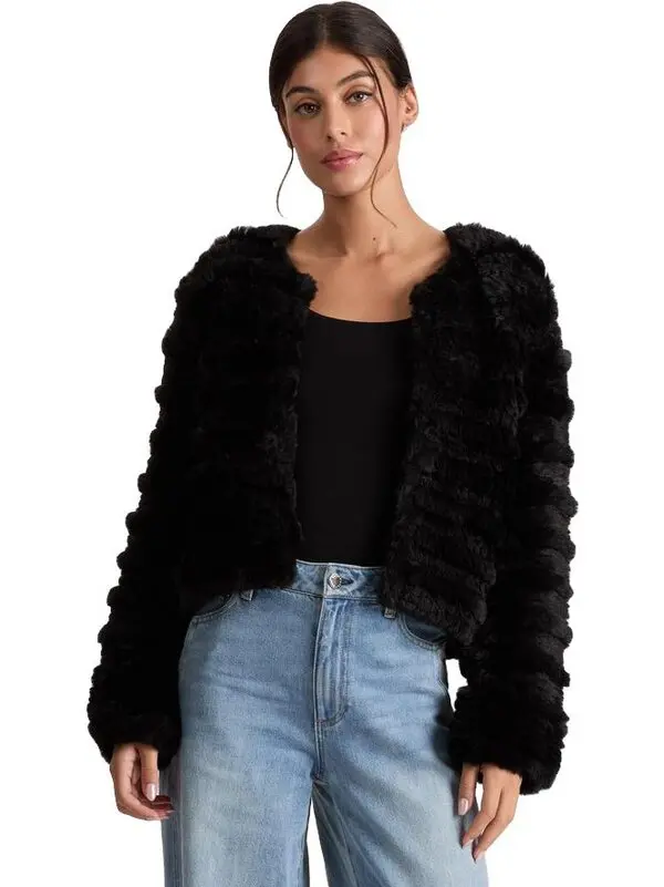 Alice + Olivia Fawn Faux Fur Jacket - Black
