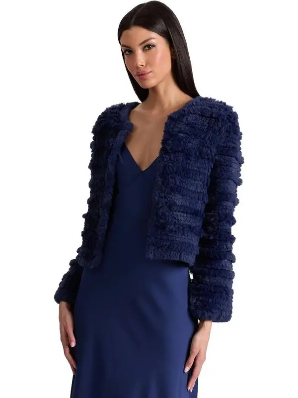 Alice + Olivia Fawn Faux Fur Jacket - Navy