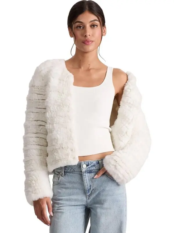 Alice + Olivia Fawn Faux Fur Jacket - Neutral / White