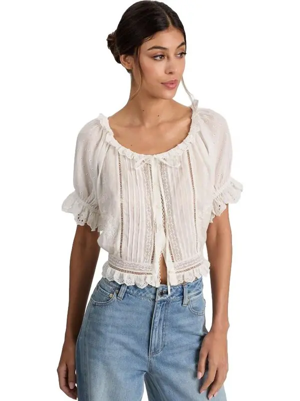 Alice + Olivia Mclaine Puff Sleeve Blouse - White
