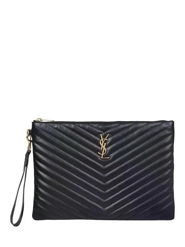 Saint Laurent Quilted Monogram Clutch - Black