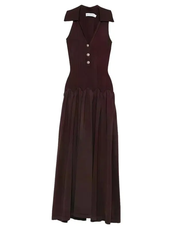 SELF-PORTRAIT Ribbed Midi Dress - Brown