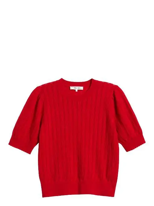 FRAME Pointelle Short Sleeve Cashmere Sweater - Bright Raspberry