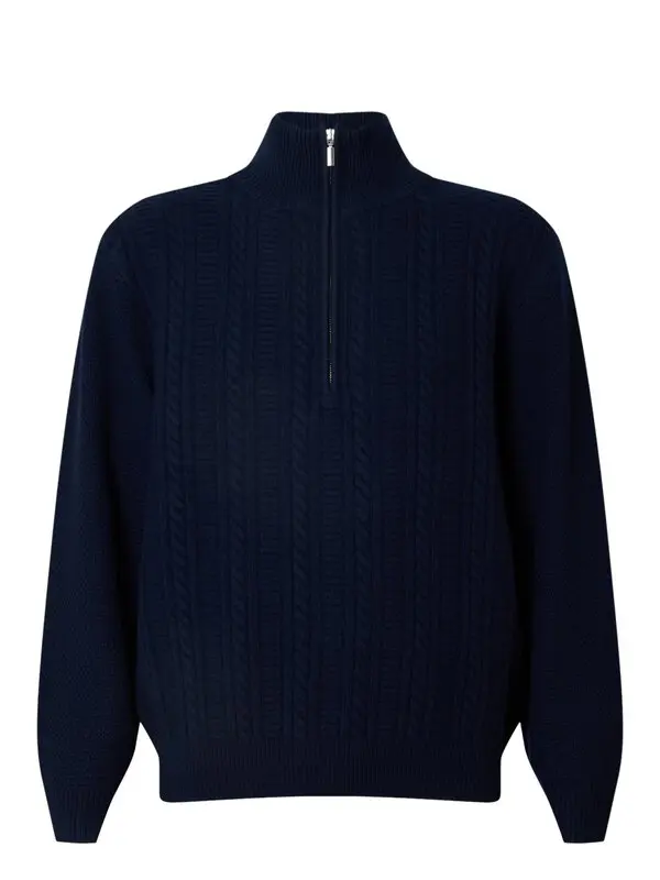 A.p.c. Wool Cable-knit Quarter Zip Sweater - Navy