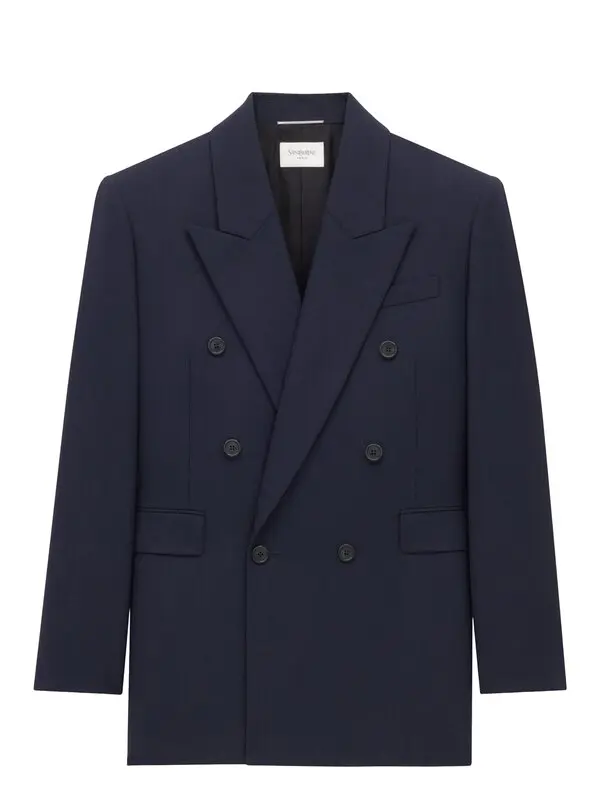 Saint Laurent Wool Double-breasted Jacket - Blue