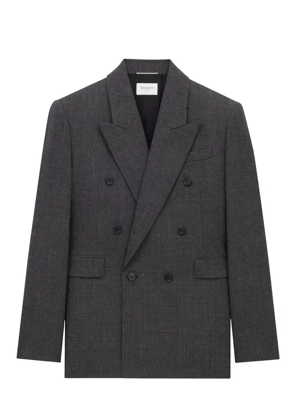 Saint Laurent Wool Double-breasted Jacket - Grey