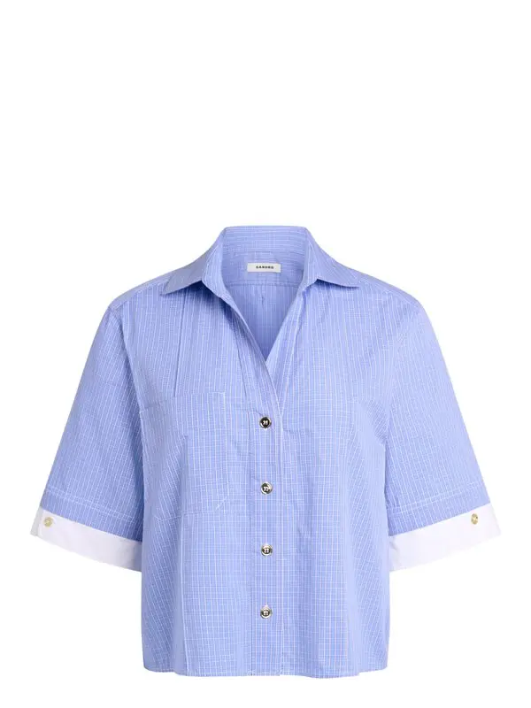 Sandro Cotton Oversized Check Shirt - Blue