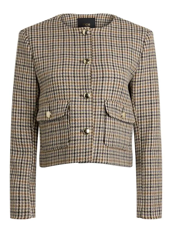 Maje Wool-blend Check Jacket - Beige