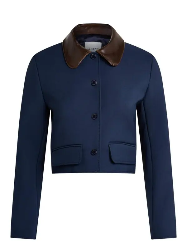 Sandro Contrast-collar Cropped Jacket - Blue