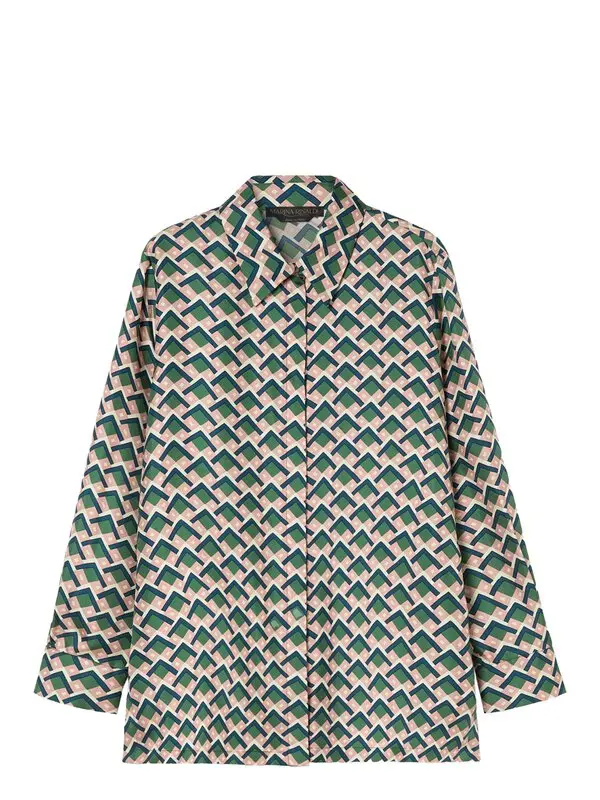 Marina Rinaldi Silk Geometric Print Shirt - Blue