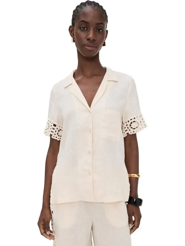 LITTLE LIES Crochet-trimmed Linen Shirt - Cream