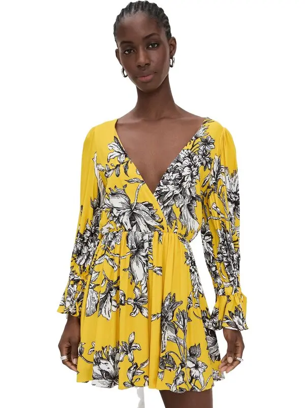 Alice + Olivia Clarissa Floral Mini Dress - Blooming Wild Golden Hour