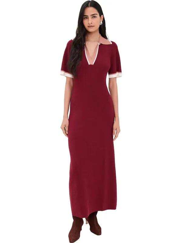 LE BOP Boucle Knit Polo Maxi Dress - Cabernet