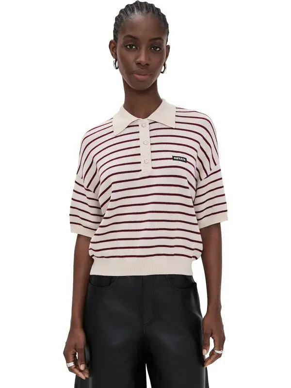 Remain Birger Christensen Stripe Pattern Knit Polo - Oatmeal Combo