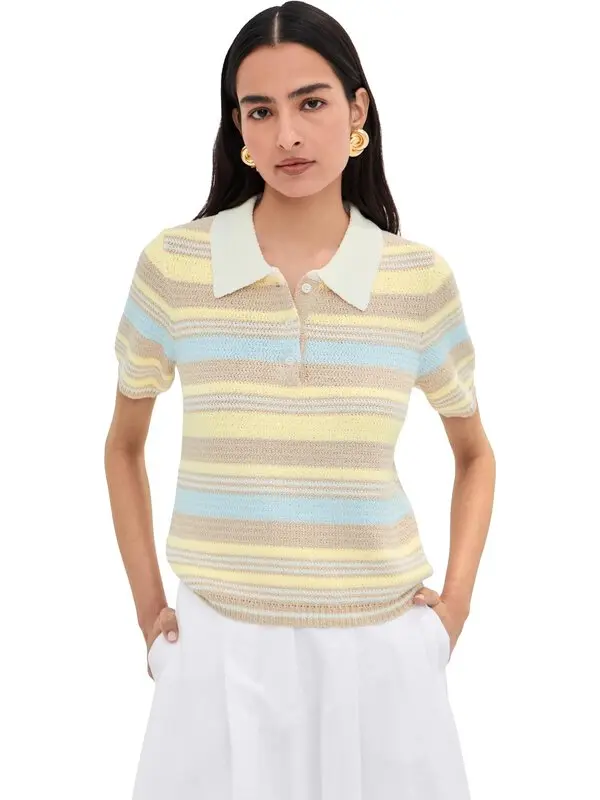LE BOP Striped Boucle Knit Polo - Sand Multi