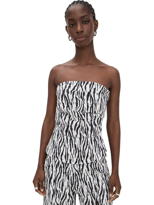 Remain Birger Christensen Printed Denim Strapless Top - Egret Comb.