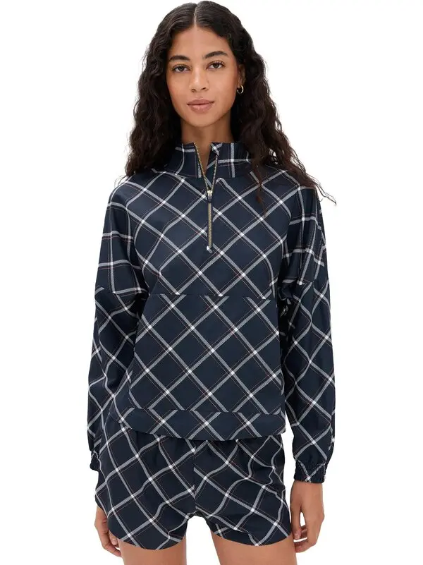 RHONE Mirage Printed Anorak Jacket - Navy Blue Windowpane