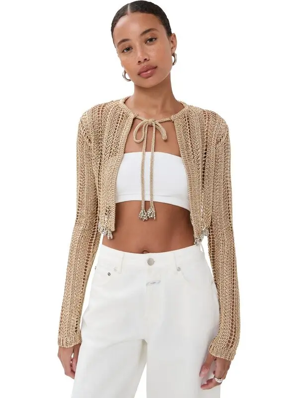Rabanne Metallic Knit Cardigan - Light Gold