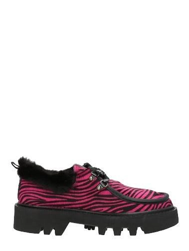 PANCHIC Lace-up Shoes With Zebra Print And Plush Trims - Fuchsia
