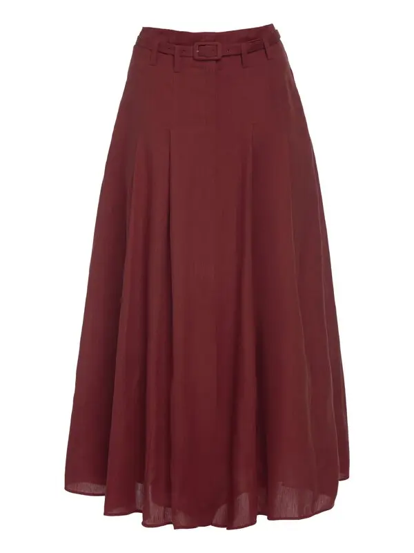 Gabriela Hearst Dugald Pleated Midi Skirt In Aloe Linen - Burnt Sienna