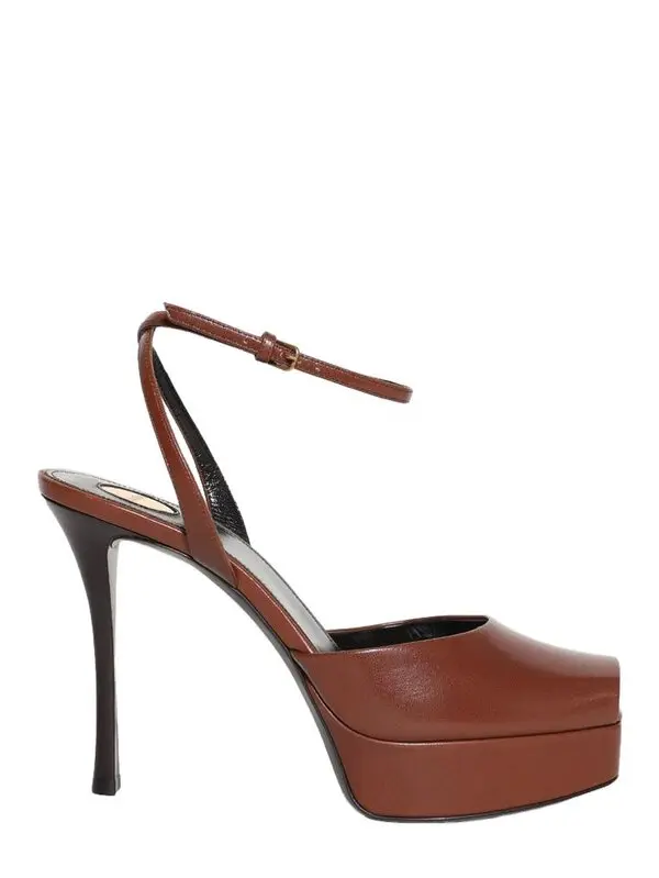 Saint Laurent La Scandale Peep Toe Pump - Brown