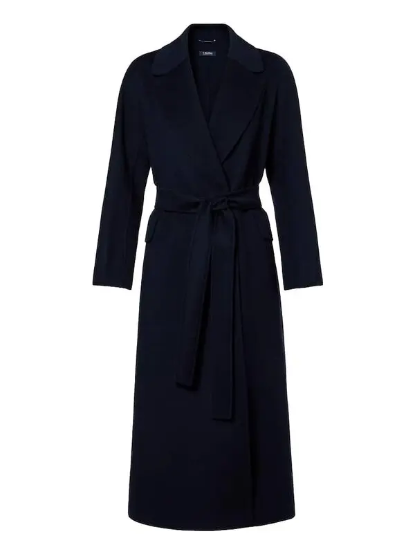Max Mara Belted Virgin Wool Coat - Blue