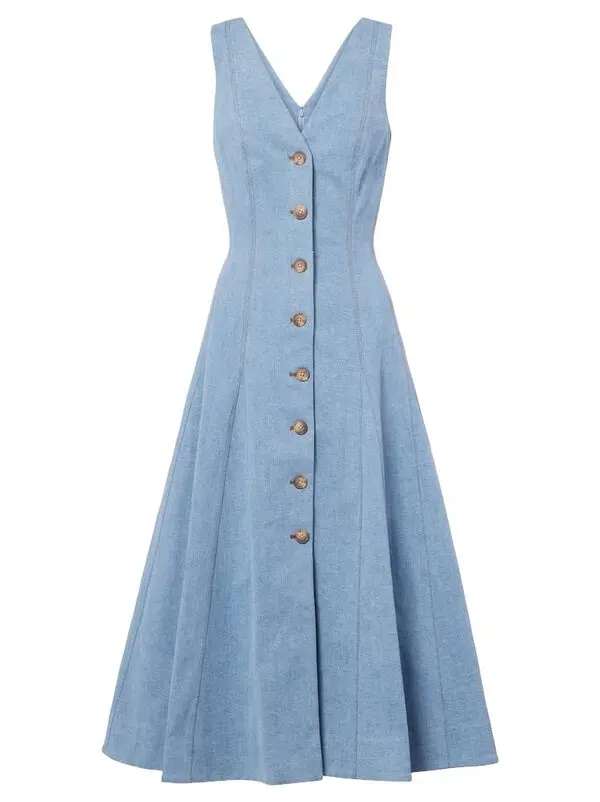 Veronica Beard Lou Pleated Denim Midi Dress - Blue