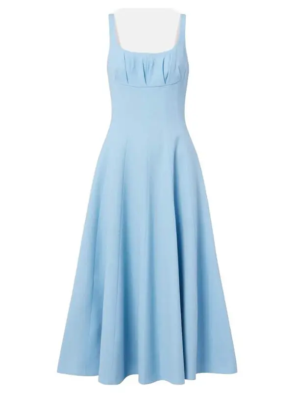 EMILIA WICKSTEAD Collins Pleated Wool Crêpe Midi Dress - Blue