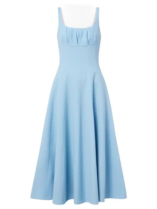 EMILIA WICKSTEAD Collins Pleated Wool Crêpe Midi Dress - Blue
