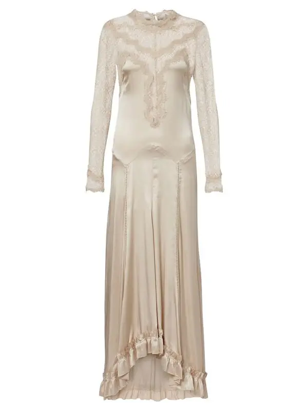 Isabel Marant Dolores Lace-trimmed Silk-blend Gown - Beige
