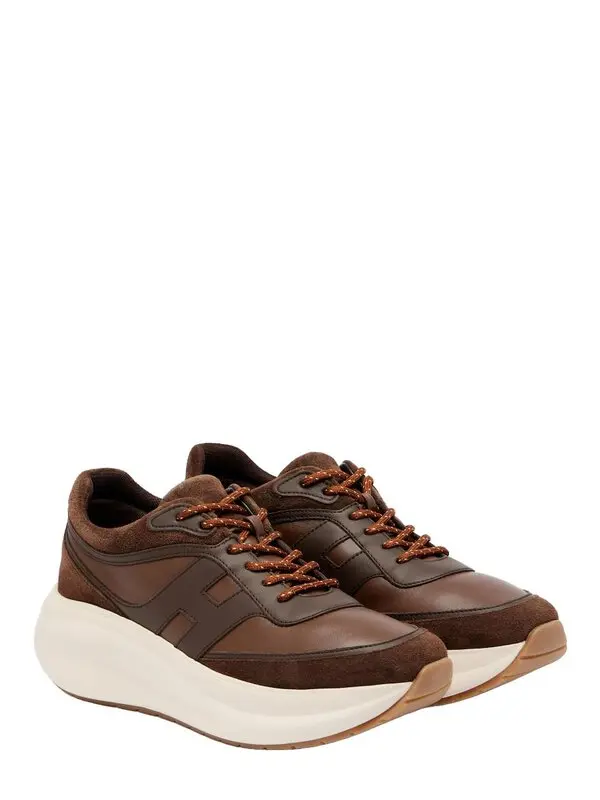 Hogan H696 Leather Platform Sneakers - Brown