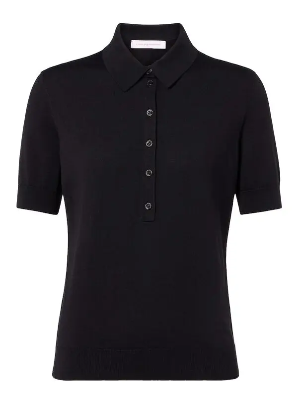 Carolina Herrera Silk And Cotton-blend Polo Shirt - Black