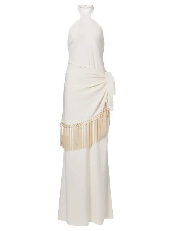 TALLER MARMO Meteora Fringed Halterneck Gown - White