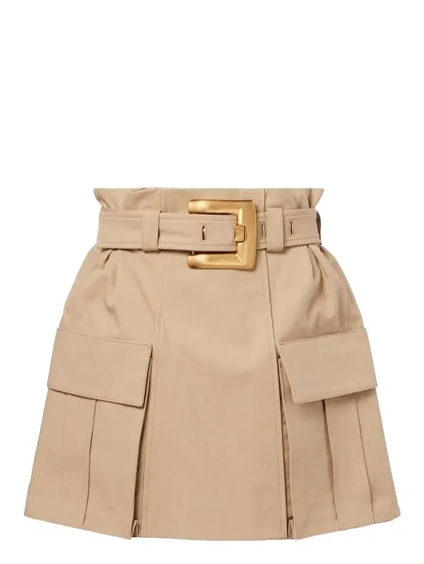 Balmain Belted Cotton Gabardine Miniskirt - Beige