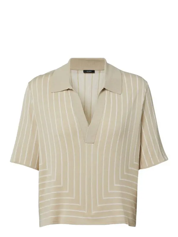 JOSEPH Striped Cotton And Silk Polo Shirt - Beige