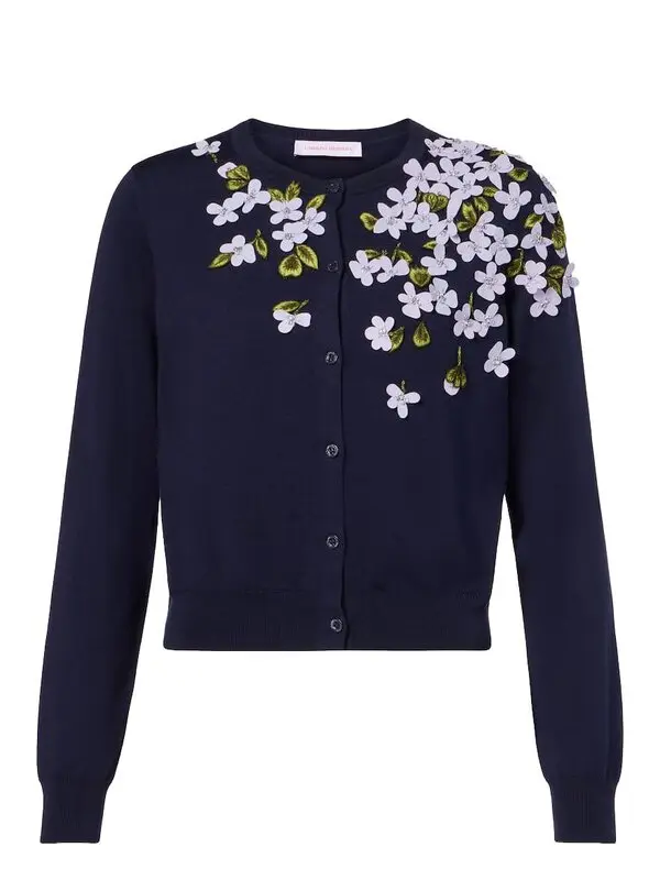 Carolina Herrera Embroidered Silk And Cotton Cardigan - Blue