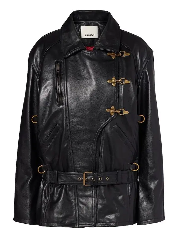 Isabel Marant Caitlyn Belted Leather Jacket - Black